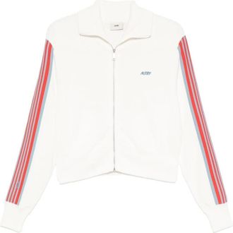 Autry Femme, Sport, Blanc, Taille: 38 FR SweaT-shirt zipp&eacute; avec d&eacute;tails ray&eacute;s