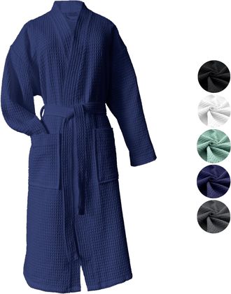 Heimtexland Bademantel Waffelpique Reisebademantel Saunamantel 100% Baumwolle Oekotex leicht schnelltrocknend hautfreundlich f&uuml;r Damen und Herren Typ881 Navy XXXL