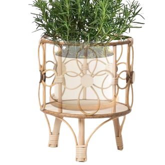 Generic Hohlpfenregal In Rattan - Rustikaler Rattan-Topfunterlage, Dekorative Innenbl&uuml;tenst&auml;nde, Holzbeinregal, Pflanzhocker | Eleganter Pflanzenregal F&uuml;r Bal
