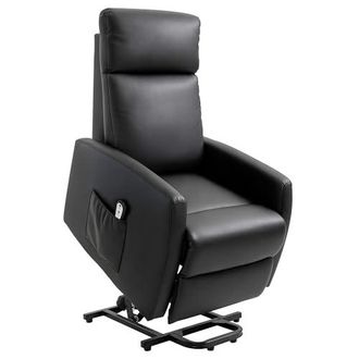 HOMCOM Fauteuil releveur électrique, Fauteuil de Relaxation, inclinable avec Repose-Pied Ajustable, télécommande et Pochette, revêtement synthétique, Noir