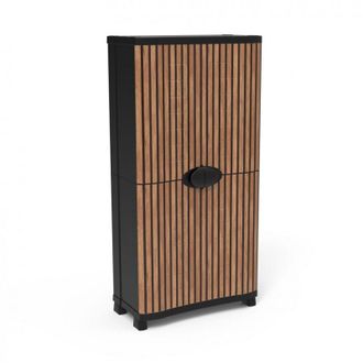 PEGANE Armoire meuble de rangement 4 &eacute;tag&egrave;res int&eacute;rieur/ext&eacute;rieur coloris Noir/Marron - Longueur 90 x Profondeur 45 x Hauteur 184 cm