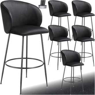 TecTake Lot de 6 Tabouret Bar Aspect Velours Chaise de Bar avec Repose-Pieds Chaise Haute Cuisine pour &icirc;lot Central H106cm Rembourr&eacute;e avec Dossier Tabouret Ha