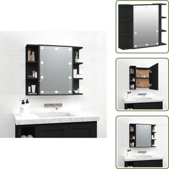 vidaXL The Living Store - Spiegelschrank mit led Schwarz 70x16,5x60 cm - Spiegelschrank - led Beleuchtung - Badezimmerm&ouml;bel - Holzwerkstoff - Schwarzer