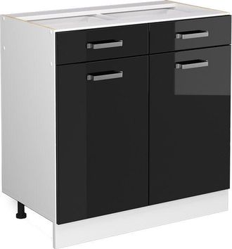 Vicco Küchenunterschrank R-Line, Schwarz Hochglanz, 80 cm ohne Arbeitsplatte