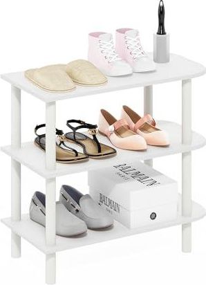 Furinno Turn-N-Tube 66 cm großer, 3-stufiger, gebogener, freistehender Schuhregal-Aufbewahrungsorganisator, Weiß/Weiß