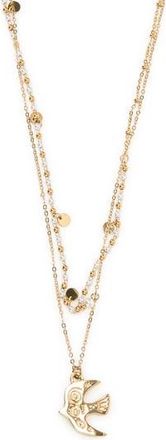 Au Printemps Paris Collier double avec pendentif oiseau