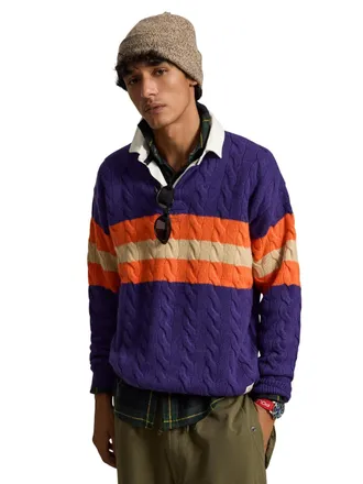 Polo Ralph Lauren Cable-Knit Rugby Wool Sweater - Purple