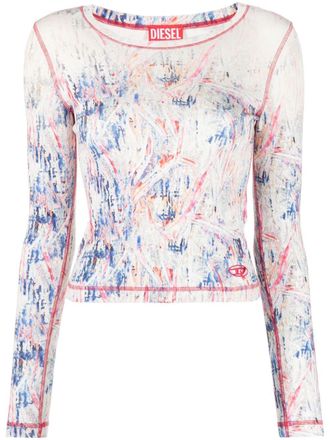 Diesel T-BANES-NC-N1 T-Shirt mit abstraktem Print - Wei&szlig;