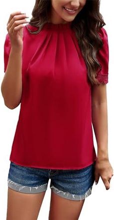Generic T-shirts pour femmes impression décontractée manches courtes col en V T-shirt ample chemisier tops dames coupe ample chemisier S-XL, Rouge, XL