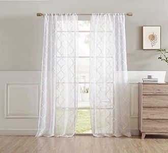 Laura Ashley Berwyn Gittervorhänge mit Stangentasche, jeder Vorhang misst 96 cm B x 244 cm L, Weiß, 2 Paneele