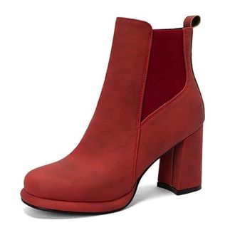 Generic Bottines Chelsea Femme Plateforme Hauteur Cheville Talon Bloc Zip Lat&eacute;ral Panneaux Extensibles pour Streetwear Sorties Tenue Quotidienne Automne Hiver