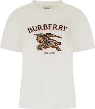 Burberry T-shirt en coton &agrave; bordure Check - Femme - Tops - Blanc - Taille: 38 FR