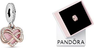Pandora ROSE Charm Anhänger Herz Funkelndes Unendlichkeitsherz 788878C01 Rosafarbener Pavé Clip in 14 Karat rosévergoldeter Metalllegierung mit Cubic Zirkonia
