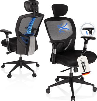 hjh OFFICE B&uuml;rostuhl Venus Base ergonomischer Schreibtischstuhl & Drehstuhl mit verstellbarer R&uuml;ckenlehne, Sitztiefenverstellung, Computerstuhl Stoff/Netz, Schwa