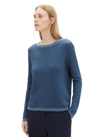 Tom Tailor Damen Basic Strickpullover mit Struktur, blue blue structure, XXXL
