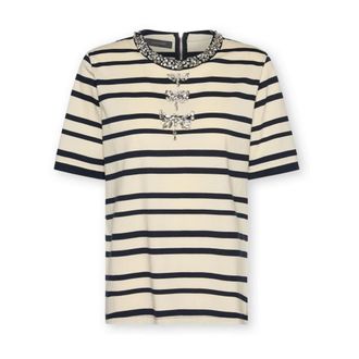 Elena Miro Gestreiftes T-Shirt mit Stickerei - - Tops - Damen - Blau - XS