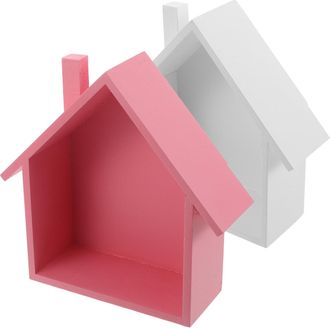 Aboofan 2 St&uuml;ck Wandregal Holz Hausform Wei&szlig; und Rosa Schwebendes Regal mit Glatter Oberfl&auml;che Platzsparend und Dekorativ f&uuml;r Wohnzimmer Kinderzimmer Flur Rus