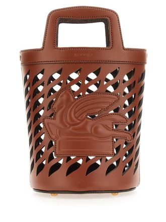 Etro Womens Coffa Bag With Logo Buff Leather Handbags Hand