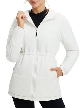 Baleaf Veste de course &agrave; pied l&eacute;g&egrave;re et isolante pour femme - Col montant - Veste dhiver chaude - Strentchy Althletic, blanc, M