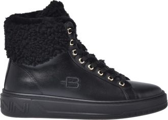 Baldinini Femme, Chaussures, Noir, Taille: 38 1/2 EU Black leather and sheepskin trainers