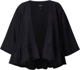 Ulla Popken Blusenjacke Kimono-Bluse Oversized Volantsaum ohne Verschluss