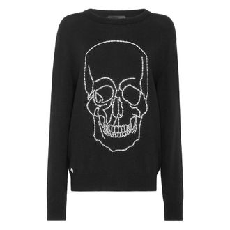 Philipp Plein Femme, Pulls, Noir, Taille: 42 FR Cashmere Pullover Round Neck LS with Crystals