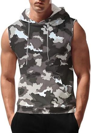 Generic Sweat &agrave; capuche sans manches pour homme, camouflage sans manches, fitness, sweat &agrave; capuche, gilet dentra&icirc;nement, sweat &agrave; capuche, sport, t-shirt muscu