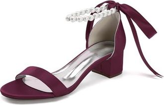 Generic Chaussures De Mariage Femmes Bout Ouvert Talons Sandales Satin&eacute;e Mari&eacute;e Talons Bas Dress F&ecirc;te Hauts Talons4.5Cm,Burgundy,38 EU