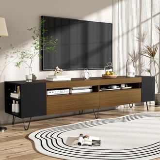 Suky Brand Moderner TV-Schrank, MDF,Particle Board, 180 L x 36 B x 43 H (Schwarz + Holz)
