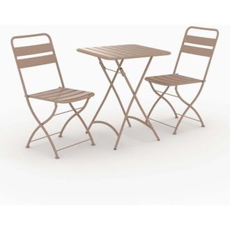 Rendez-Vous D&eacute;co Table et chaises de jardin pliantes 2 personnes en m&eacute;tal taupe - Yumi