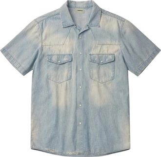 A Paper Kid Homme, Chemises, Bleu, Taille: XL Chemise en denim &agrave; manches courtes