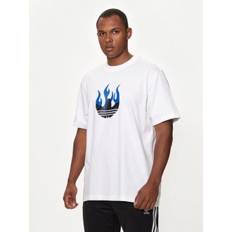 adidas T-Shirt Flames Logo IS2944 Wei&szlig; Loose Fit