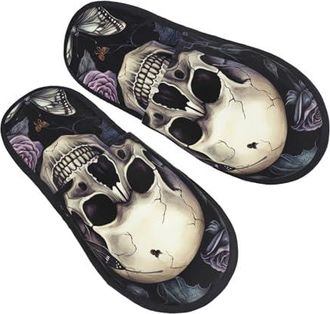 Generic Pantoufles antid&eacute;rapantes en mousse &agrave; m&eacute;moire de forme de t&ecirc;te de mort et de papillon pour homme et femme, multicolore, 6/8 UK Men/ 6/8.5 UK Women