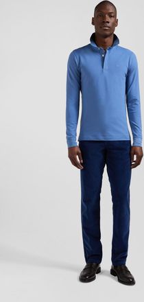 Eden Park Polo Manches Longues En Piqu&eacute; Coton Bleu Coupe Slim