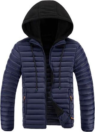 Generic Doudoune &agrave; capuche pour homme, fermeture &eacute;clair, manteau dhiver matelass&eacute; et isol&eacute;, v&ecirc;tement dext&eacute;rieur chaud, bleu, taille 5XL