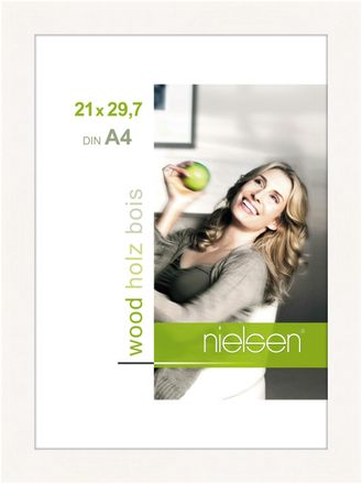 Nielsen Design Bilderrahmen, 21 x 29,7 cm (A4), Holz, Wei&szlig;, Dokumentenrahmen zum Aufh&auml;ngen im Hoch- & Querformat, Echtglas, Essential