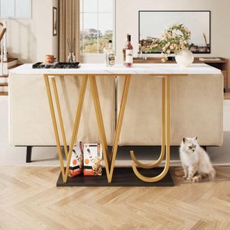 Generic Multifunktionstisch 120x29,5x80 cm - Marmor-Effekt-Tablett auf Holzstruktur, f&uuml;r K&uuml;che, Esszimmer, Eingang9(1 Zimmer)