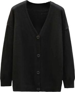 Generic Cardigan cor&eacute;en &agrave; col en V &agrave; manches longues &eacute;l&eacute;gant &agrave; simple boutonnage d&eacute;contract&eacute; pour femme, noir, Taille Unique