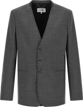 Maison Margiela raw-cut single-breasted blazer - Grau
