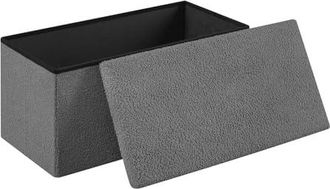 Woltu Banc Coffre Rangement, Pouf de Rangement avec Couvercle, Design Pliable, 76x38x37 cm, Si&egrave;ge Rembourr&eacute; en Polaire Teddy, pour Entr&eacute;e, Salon, Gris Fonc&eacute;