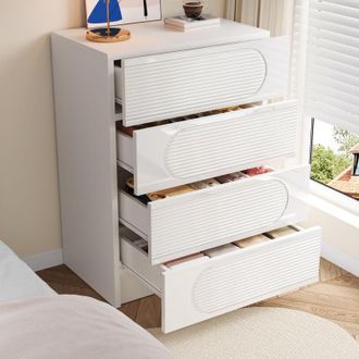 STILVORA Commode avec 4 Tiroirs &agrave; Ouverture Totale, Fa&ccedil;ades Haute Brillance, Style Moderne, en MDF et Panneaux, Blanc, 60&times;38,5&times;85 cm