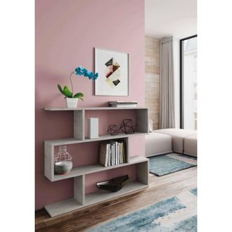 Dmora Buchhandlung Dfanes, Niedriges doppelseitiges Bücherregal, Regal mit drei Fächern, Modernes Büroregal, 110x24h97 cm, Betongrau - Dmora