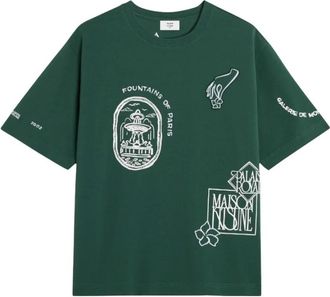 Maison Kitsun&eacute; Homme, Tops, Vert, Taille: L Art Nouveau Stamps Oversize Tee-Shirt