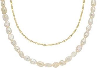 Fossil Heritage Pearl D-Link Collier double en fausses perles deau douce blanches pour femme, JF04728710