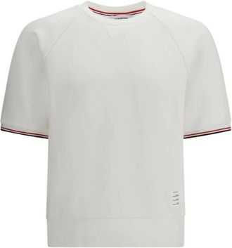 Thom Browne Homme, Tops, Blanc, Taille: XL SweaT-shirt ras du cou en coton avec finitions c&ocirc;tel&eacute;es