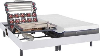 Vente-Unique Vente-unique - Lit &eacute;lectrique de relaxation lattes et plots + matelas m&eacute;moire de forme - 2 x 80 x 200 cm - Blanc - dionysos de dreamea