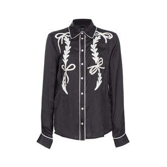 Pinko Schwarzes Satinhemd mit Stickerei - - Blouses & Shirts - Damen - Schwarzk - S