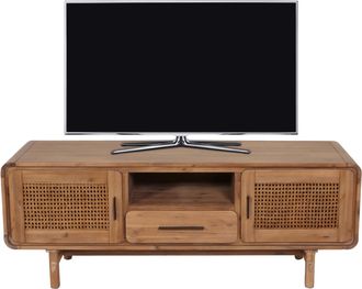 Mendler TV-Rack HWC-M47, Fernsehtisch Lowboard Kommode, Staufächer Schublade, Rattan Akazie Massiv-Holz gebeizt 160cm 32kg