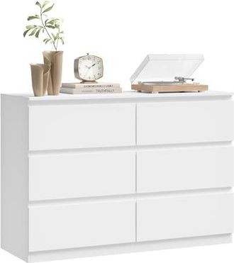 Woltu Commode 6 Tiroirs, Meuble de Rangement Blanc, pour Salon, Chambre &agrave; Coucher ou Couloir, en Bois dIng&eacute;nierie, Style Moderne, 100x36x69 cm