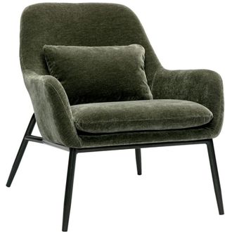 Miliboo Designersessel aus Samt-Effekt khakigr&uuml;nem Stoff und schwarzem Metall MAXINE